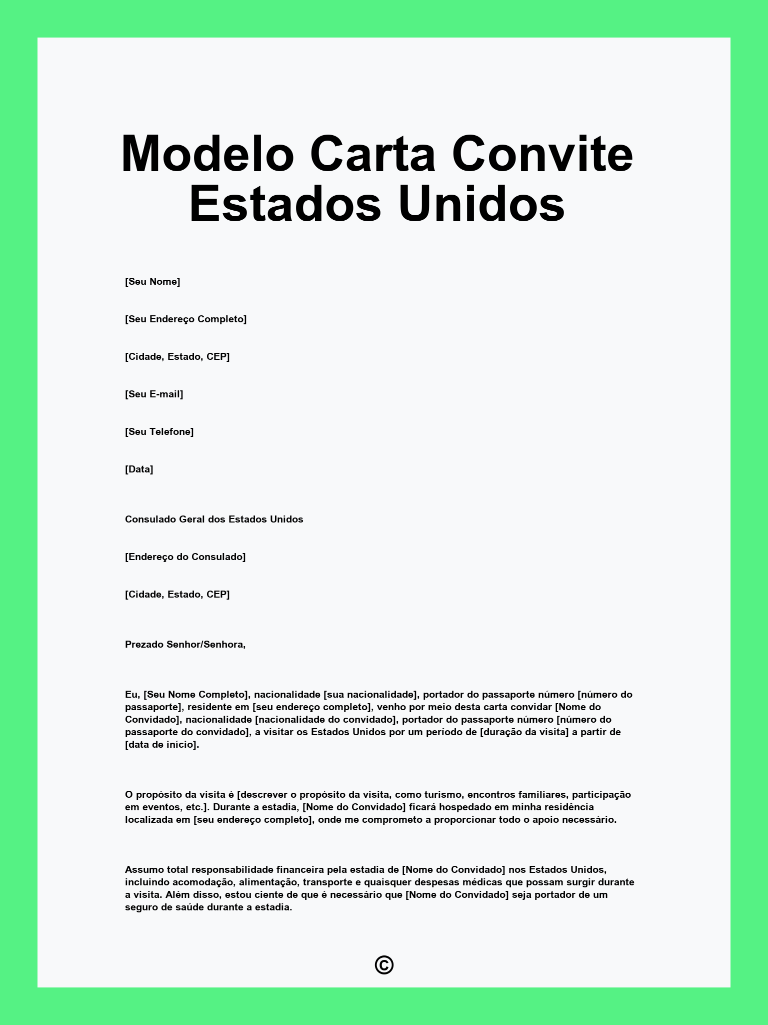 Modelo Carta Convite Estados Unidos