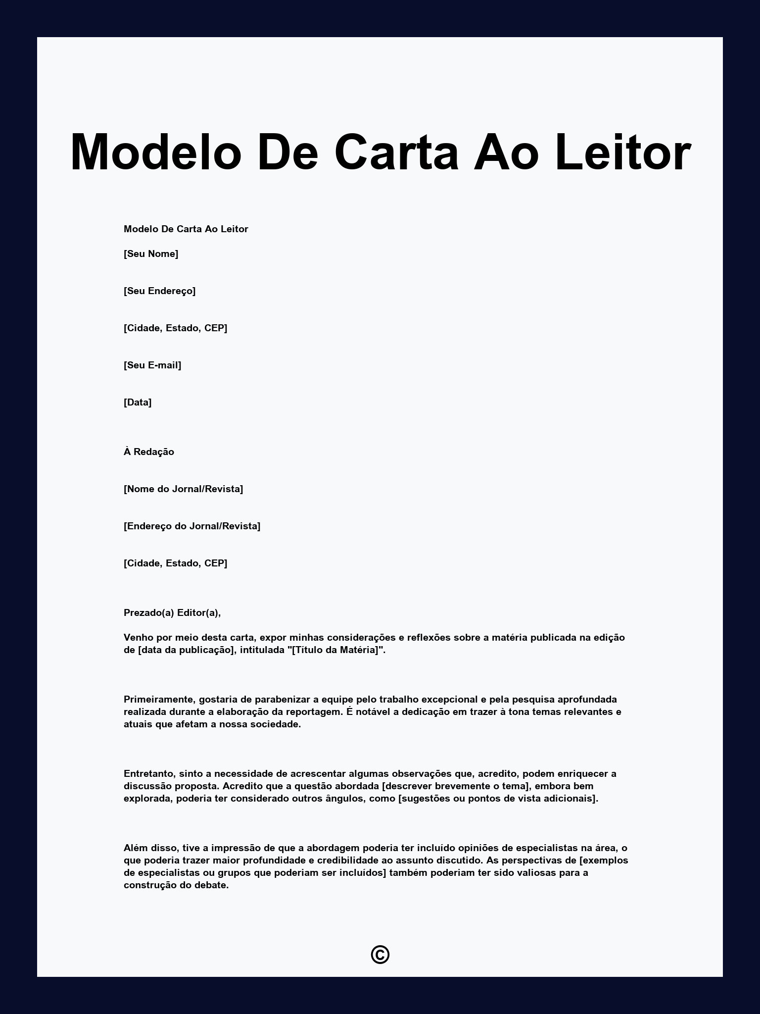 Modelo De Carta Ao Leitor