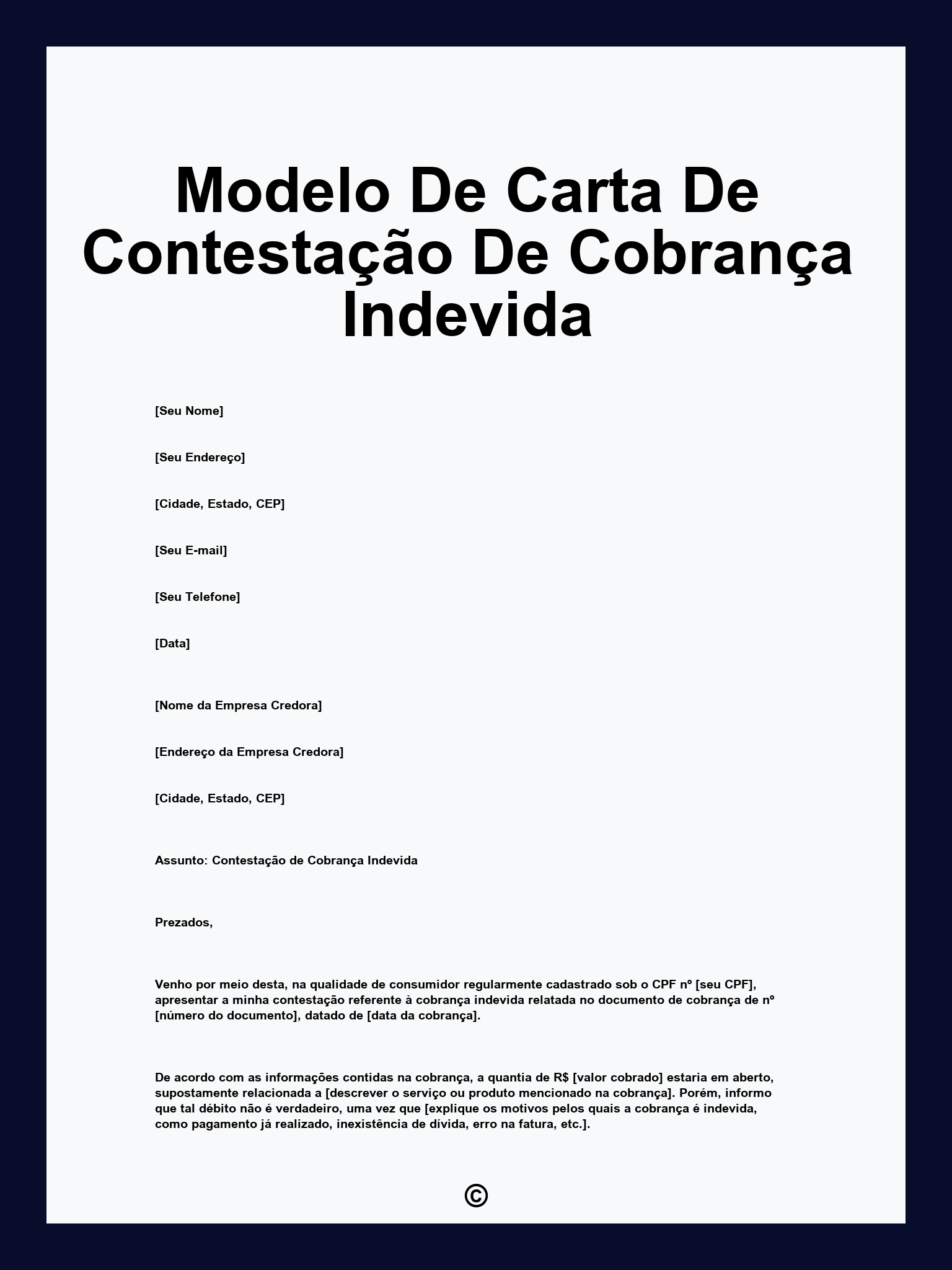 Modelo De Carta De Contestação De Cobrança Indevida