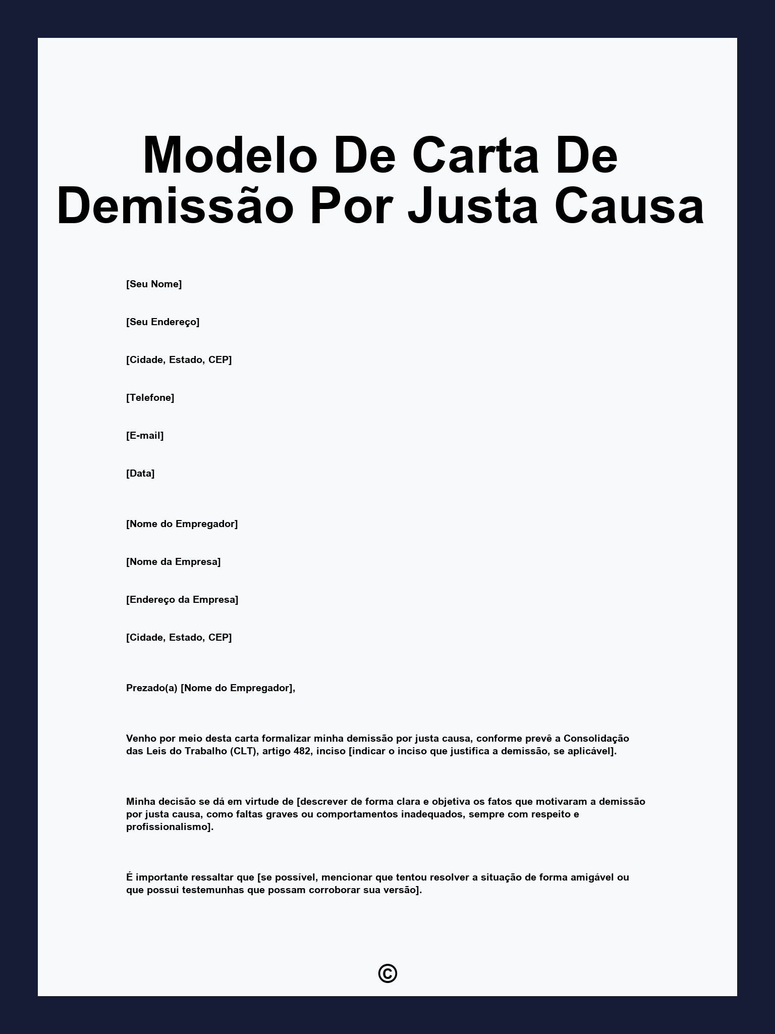 Modelo De Carta De Demissão Por Justa Causa