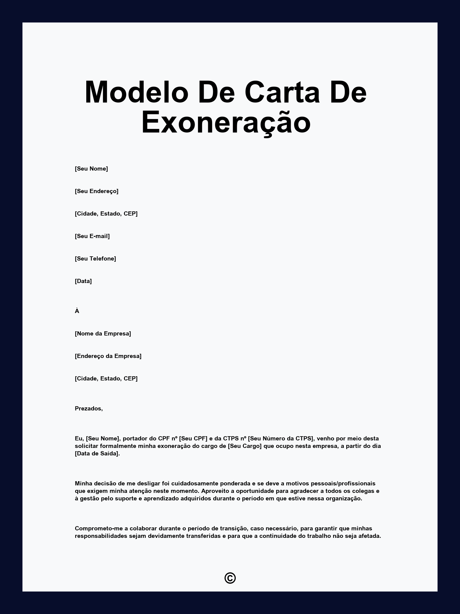 Modelo De Carta De Exoneração